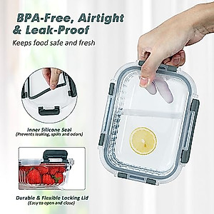 KOMUEE 10 Packs 22 oz Glass Meal Prep Containers, Glass Food Storage Containers with Lids, Airtight Glass Lunch Containers, BPA Free, Microwave, Oven, Freezer and Dishwasher Friendly, Gray