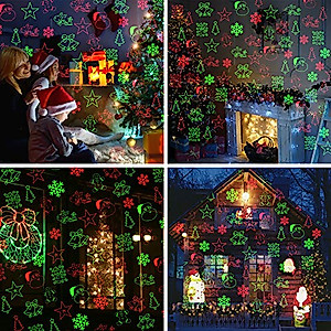 Christmas Laser Projector Lights, 8 Patterns LED Projection Lights with Remote, Landscape Projector Spotlights, Red and Green Star Show, Decoration for Outdoor and Indoor, Christmas, Holiday