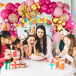 Aooxpok Hot Pink Balloon Garland Arch Kit,146Pcs Hot Pink Balloon Macaron Pink Balloon Gold Balloon for Graduation Baby Shower Birthday Wedding Gender Reveal Party Decorations