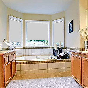 No Drill Inside Mount Blackout Roller Shades Custom No Tools Tension Window Blinds, Easy Install Waterproof Blinds for Office Living Room, Bathroom, Kitchen, Light Grey