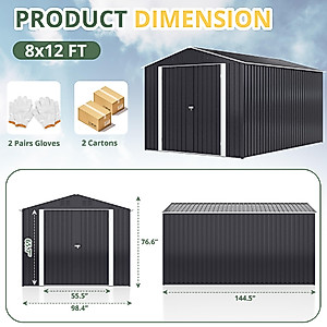 VIWAT 12x8 FT Outdoor Storage Shed, Large Garden Shed with Updated Frame Structure and Lockable Doors, Metal Tool Sheds for Backyard Garden Patio Lawn, Black