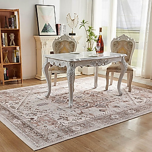 CORBGRUGRS Bohemian Area Rug (Ginger/Beige, 8'x10') Washable Rug 8x10, Kitchen Rugs Non Slip Washable for Bedroom Living Room Dining Room