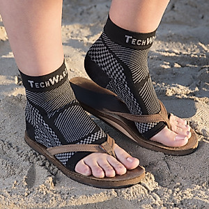 TechWare Pro Ankle Brace Compression Sleeve - Relieves Achilles Tendonitis, Joint Pain. Plantar Fasciitis Foot Sock with Arch Support Reduces Swelling & Heel Spur Pain. (Black/Gray XXL)