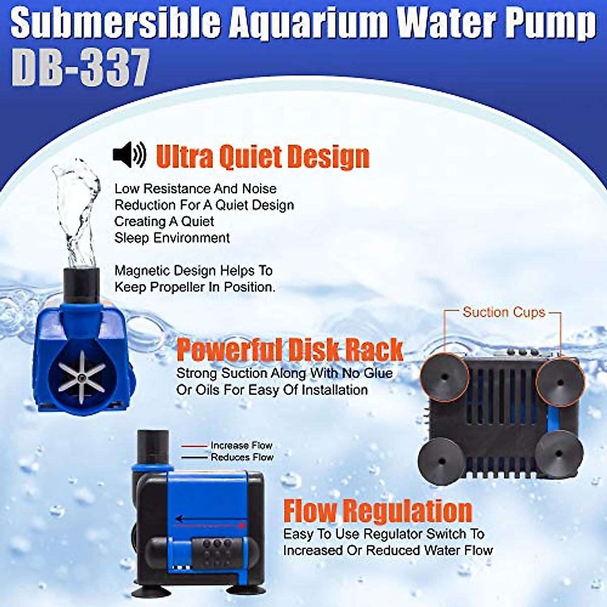Aqua Dream 133 GPH Submersible Pump(500/H,6.5W) Ultra Quiet Adjustable Water Pump For Pond,Aquarium,Fish Tank,Fountain,Hydroponics,Statuary - 1 Pc