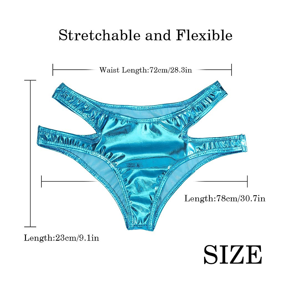 BODIY Rave Booty Shorts Shiny Metallic Hot Pants Briefs Cheeky Dance Bottoms Underwear Panty for Women and Girls (Light-Blue)