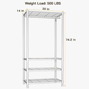 Ulif H2 Heavy-Duty Portable Closets, 4-Tier Freestanding Garment Rack Suit for Small Space and Corner, Closet Organizer System Portable Closet Wardrobe, Max Load 500 LBS, White