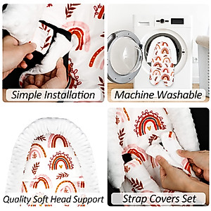 Infant Car Seat Head Support Rainbow Baby Carseat Head Support Cushion & Strap Covers for Newborns Ultra Soft Minky Dot Fabric Perfect for Baby Carseats, Strollers, Swing, and Bouncers