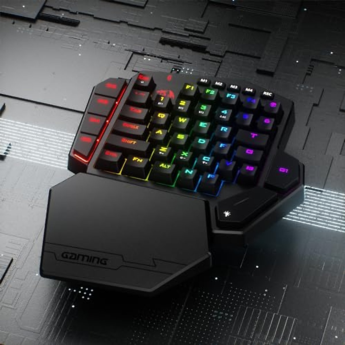 Redragon K585 PRO Wireless One-Handed Mechanical Keyboard, 42 Keys 3-Mode RGB 40% Gaming Keypad w/ 7 Onboard Macro Keys, Detachable Wrist Support, Rechargeable Battery (Blue Switch)