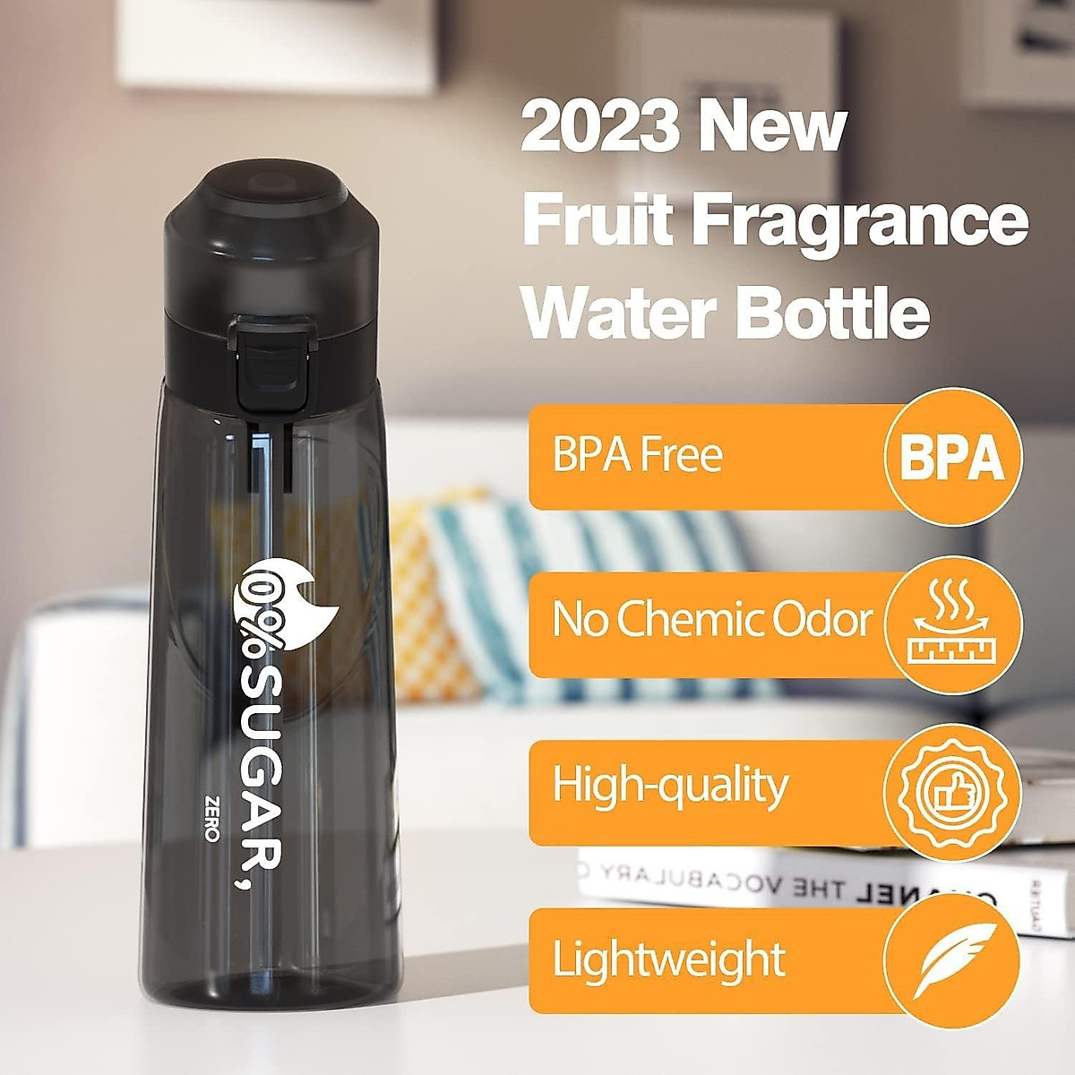 TUOZHE Sports Water Bottle, 650ml Fruit Fragrance, 7 Flavour Pods, BPA Free, 0 Sugar, 0 Calorie, Hiking, Running, Fitness, Travel, Plastic, 650ml, Reusable