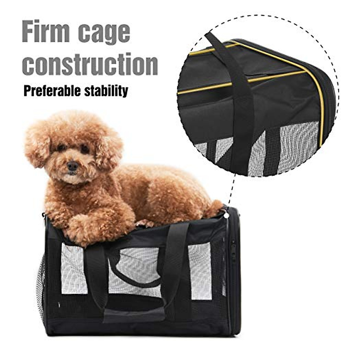 ScratchMe Pet Travel Carrier Soft Sided Portable Bag for Cats and Small Dogs, Collapsible, Durable, Airline Approved, Travel Friendly, Carry Your Pet with Safely and Comfortably, Black Large