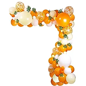 112pcs Little Cutie Orange Yellow White Balloon Garland Arch kit with Artificial Willow Leaves for Birthday Sunshine Baby Shower Bridal Shower Party Tangerine Theme Clementine Fruit Party Decors