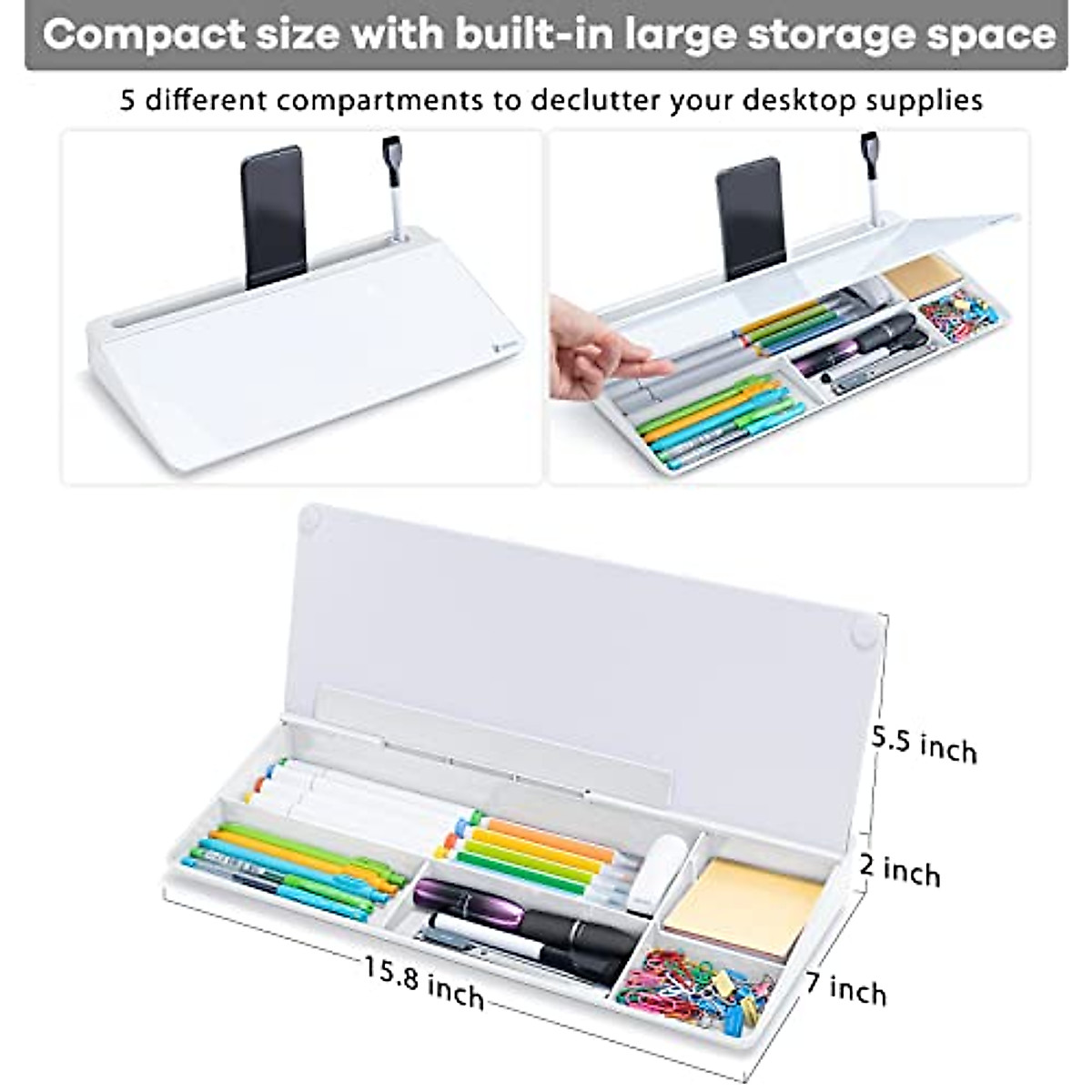 Desk Whiteboard Dry Erase Glass Whiteboard, Varhomax Desktop White Board to-do List Memo Notepad for Home Office and School Accessories Supplies with Storage Caddy for Computer Keyboard Stand (White)
