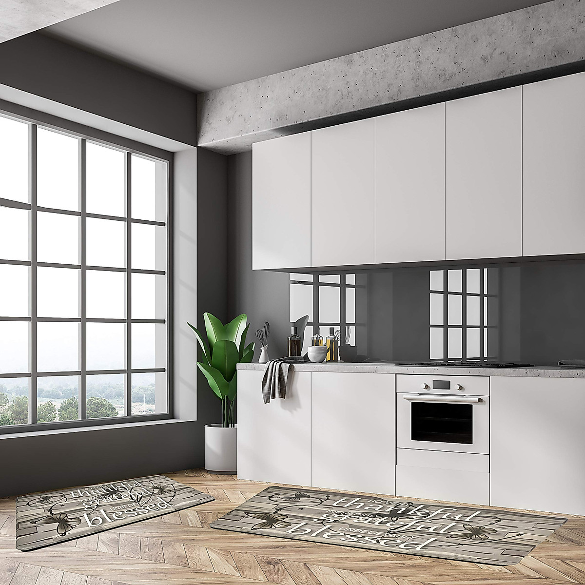 Anti Fatigue Kitchen Mat Set of 2, Cushioned Anti Fatigue Mat Kitchen, Thick PVC Ergonomic Rug, Long Sink Mat Foam Rugs, Waterproof, NonSlip Kitchen Mats & Runner Farmhouse Rugs for Sink and Office