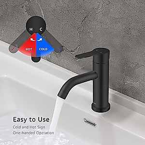 AMAZING FORCE Matte Black Bathroom Faucet Single Handle Bathroom Sink Faucet Single Hole with Pop Up Drain Assembly Matte Black Faucet for Bathroom Sink