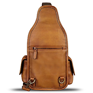 FEIGITOR Genuine Leather Sling Bag Handmade Retro Crossbody Backpack Purse Chest Shoulder Hiking Daypack Fanny Pack (Brown)