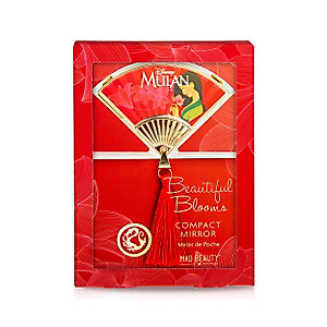 MAD Beauty Disney Mulan Compact Mirror | Cruelty-Free Cosmetics | Vibrant Red Beautiful Blooms Fan Design with Tassels | Gifts for Women, Adults, and Kids