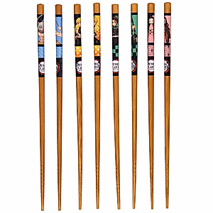 Demon Slayer Set Of 4 Collectible Anime Bamboo Chopsticks 8.85 Inches Long Gift Set