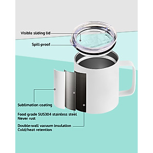 OFFNOVA 12oz Sublimation Tumblers Blank 4 Pack Stainless Steel Coffee Tumblers With Handle and Lid, Double Wall Vacuum Camping Cup for Hot & Cold Drinks Tea