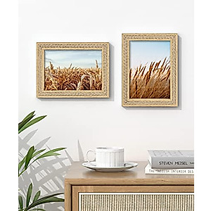 SUMGAR Boho Rattan Picture Frames 5X7 Hemp Rope - Rustic Farmhouse Style Wooden Oak Beige Photo Frames with Glass for Wall Mount and Tabletop Display - Perfect for Family, Friends, Graduation Gifts Set of 2