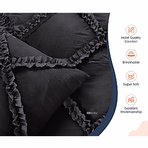 Duvet Cover King/Cal King Size 600 Thread Count 3 Piece Set - Super Soft Luxury Sateen Weave & Breathable all season Comforter Cover with Zipper Closure Corner Ties - Dark Grey Diamond Ruffle