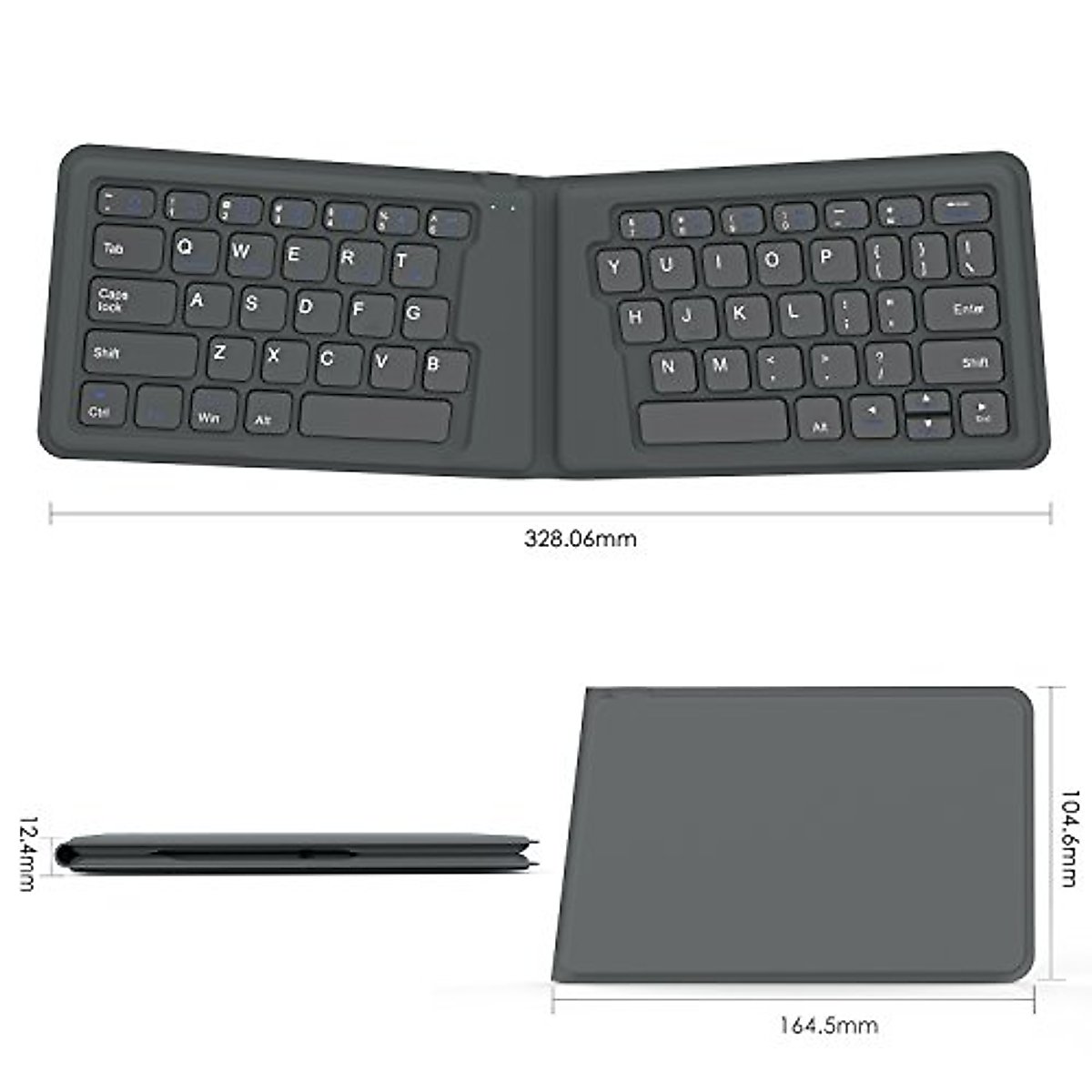 MoKo Foldable Bluetooth Keyboard, Ultra-Slim Portable Wireless Keyboard Rechargable Fit iPad iPhone, Folding Bluetooth Keyboard Compatible with iOS Android Windows Tablet Smartphone Laptop, Gray