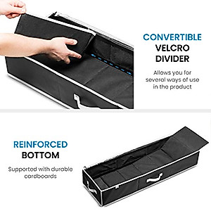 ZOBER Under Bed Shoe Storage Organizer (8 Pairs) Under Bed Storage for Shoes, Customizable Slots for Boots, Clothes Blanket/Comforter Underbed Shoe Storage Containers with Handles (Black)