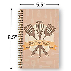Softcover Classic Recipes 5.5" x 8.5" Spiral Recipe Notebook/Journal, 120 Recipe Pages, Durable Gloss Laminated Cover, Gold Wire-o Spiral. Made in the USA