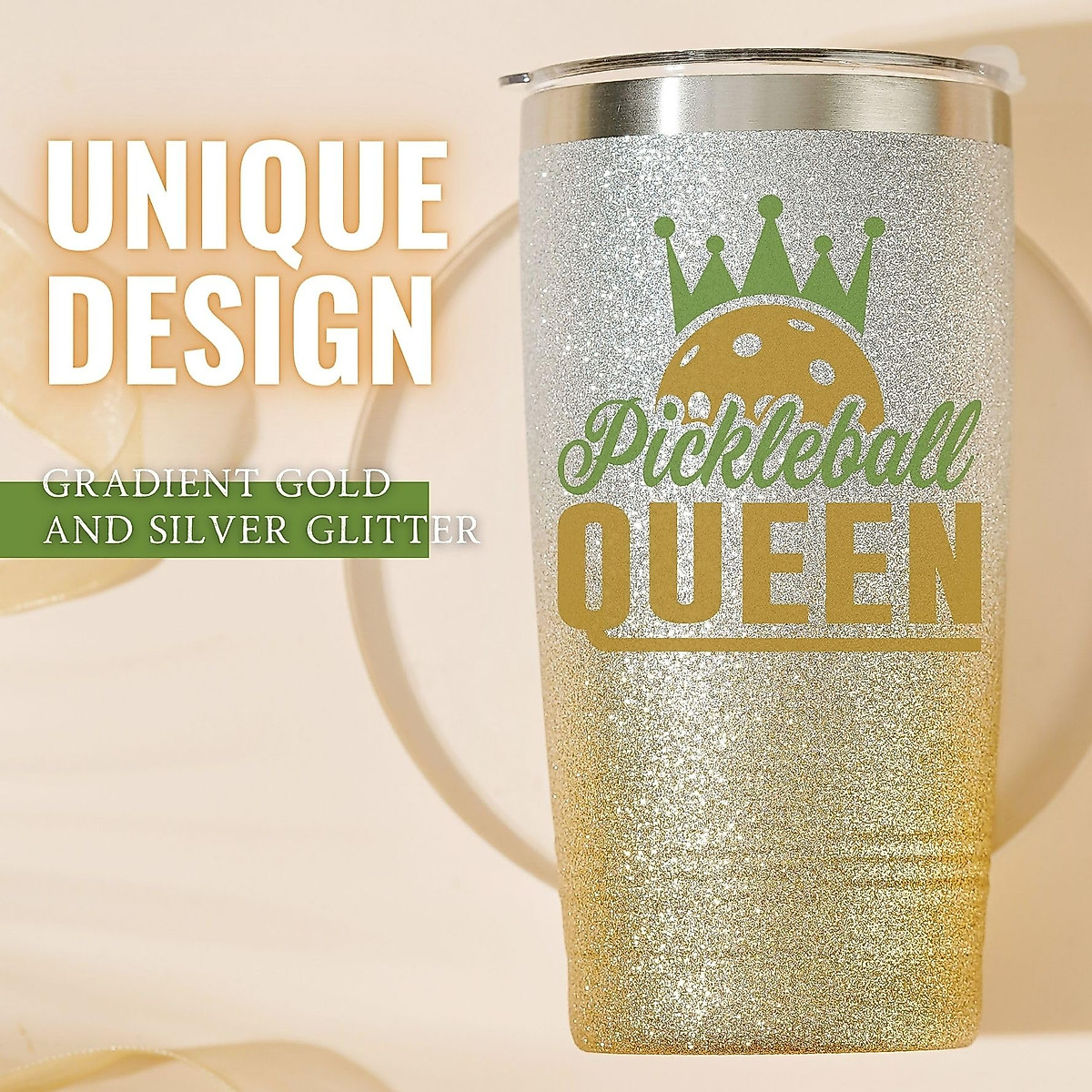 Onebttl Pickleball Gifts for Women - Insulated 20oz Stainless Steel Travel Tumbler with Straw and Lid - Queen of the Pickleball Court