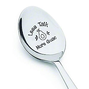 Avocado gift for avocado lover | Funny vegan gift kids | Children gift from dad/mom| Christmas gift ideas for Guacamole lover | Avocado gift Less talk more guac engraved spoon gift for men/women