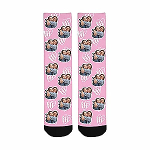 Custom Socks with Faces, Personalized Photo Socks Bestie Face Printed Picture Socks BFF Heart Pink Crew Socks Friendship for Men Women Friends BFF Mother's Day Birthday Anniversary