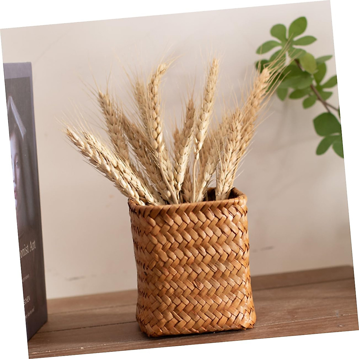 DOITOOL Pencil Holder Desk Makeup Brush Holder Stationery Container Flower Buds Vases Woven Flower Vase Rustic Pen Holder Seagrass Belly Basket Pen Cup to Weave Straw Remote Control Box