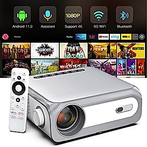 Smart WiFi Bluetooth Projector 4K, Portable Outdoor Movie 4K Projector Android 11.0 with Netflix/Google Licensed 8000+Apps Online, Native 1080P Projector Home Theater, Proyector Auto Focus/Correction