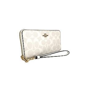Coach Outlet Long Zip Around Wallet Wristlet In Signature Canvas, Chalk / Glacierwhite, One Size