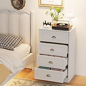 Meilocar Dresser with 4 Drawers, Wood Dresser White Vertical Dresser Chest of Drawers, Closet Organizer Unit for Living Room, Black Dresser for Bedroom, Hallway (White)