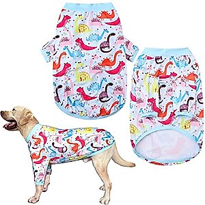 PriPre Dinosaur Dog T Shirts 3D Unicorn Pattern Printed Apparel Shirt for Large Dogs Softable Stretchy Pet Clothes (3XL, Light Blue)