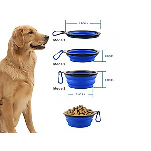 XL Collapsible Dog Food and Water Bowls with Bone-Shaped Waste Bag Holder, Includes 300 Biodegradable Bags - Set of Two 40 Oz Pet Feeding, Watering Bowls for Traveling, Camping, Hiking, and Kennel