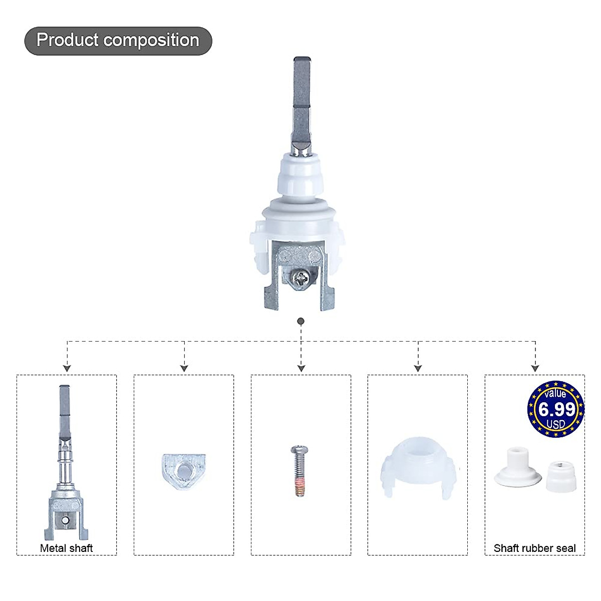 Electric Toothbrush Metal Shaft/Vibrating Tip Replacement Parts Compatible with Philips HX6340 HX6530 HX6710 HX6920 HX9140 HX9340 HX8910 HX9350, Shaft Connector Block with Waterproof Rubber Seal