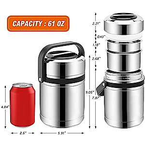 Soup Thermos for Adults,Large 3 Tier 61oz Thermos for Hot Food,Wide Mouth Insulated Food Container,Stainless Steel Lunch Thermos Flask Jar,Thermal Bento Lunchbox for Office Camping Picnic Outdoors