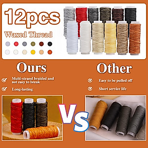 TLKKUE Leather Upholstery Repair Sewing Kit, Leather Crafting Tools and Supplies Leather Working Kit with Waxed Thread Heavy Duty Sewing Needles Awls Thimble for Shoes Sofa Carpet Repair and Sewing