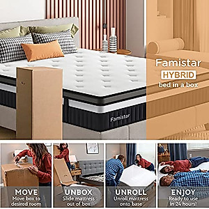 Famistar 13'' King Size Memory Foam Mattress Hybrid Innerspring Mattress in a Box, Silent Independent Pocket Spring System, Super Elasticity for Pressure Relief & Sleep Supportive