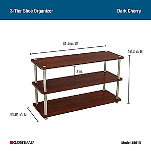 ClosetMaid 3-Tier Shelf Organizer Unit for Shoes, Accessories, Hats, Purses, Bags, in Entryway or Closet, Wood Shelves with Metal Frame, Cherry