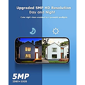 VIZIUUY 5MP Solar Security Camera Outdoor, Wireless Battery Powered Security Camera with 360°View, Pan and Tilt, Color Night Vision with Floodlight,PIR Human Detection,Compatible with Alexa