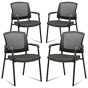 CLATINA Office Reception Guest Chair Mesh Back Stacking with Ergonomic Lumbar Support and Thickened Seat Cushion for Waiting Conference Room Black 4 Pack