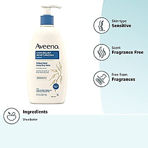 Aveeno Skin Relief Fragrance-Free Moisturizing Daily Body Wash, 18 oz & Skin Relief Fragrance-Free Moisturizing Body Lotion for Sensitive Skin, 18 oz
