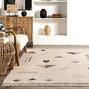 nuLOOM Noémie Tribal Synbols Tasseled Area Rug, 8' x 10', Ivory