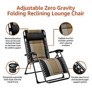 Amazon Basics Outdoor Padded Adjustable Zero Gravity Folding Reclining Lounge Chair with Pillow - Black