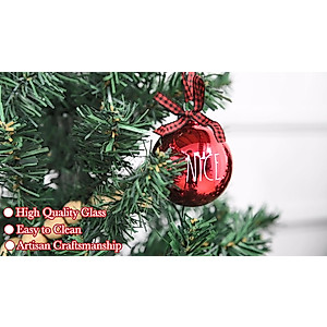 Rae Dunn Christmas Ornaments - Set of 6 Glass Balls - Red, Green, Clear - Peace, Love, Joy, Hope, Wish, Nice - 60mm / 2.36 Inch Hanging Holiday Decorations for Xmas Tree