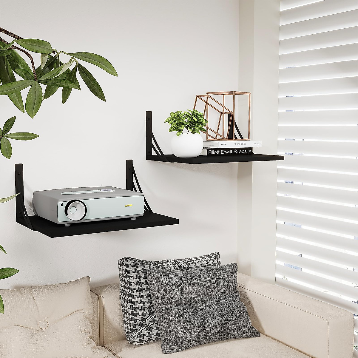 MXCSE Deep Floating Shelves, 12in Wide Floating Wall Shelves, Sturdy Engineered Wood Shelves, Wall Mounted Rustic Floating Shelves for Books, Wide Wall Shelves for Living Room, Bedroom (2, Black)