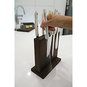 BOUMBI Beautiful Wood Grain Wooden Magnetic Knife Block with Strong Magnets Double Side Cutlery Display Stand Storage Rack (Carbonized Maple Wood)