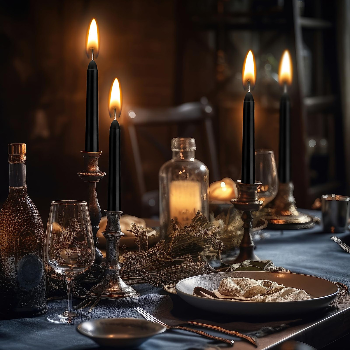 Nuanchu 100 Pcs Black Taper Candles 10 Inch (H) Dripless Tapered Candles Smokeless Long Candles Tall Unscented Dinner Candle for Household Wedding Party Home Decor Candlesticks, Long Burning